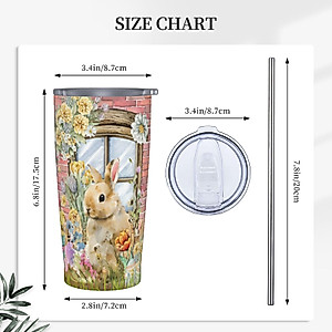 Worltoldb Easter Bunny 20oz Insulated Stainless Steel Tumbler With Lids And Straws Stainless Steel Double Wall Vacuum Insulated Travel Coffee Mug Leak-Proof Lid & Flip Lid For Hot And Cold Drinks