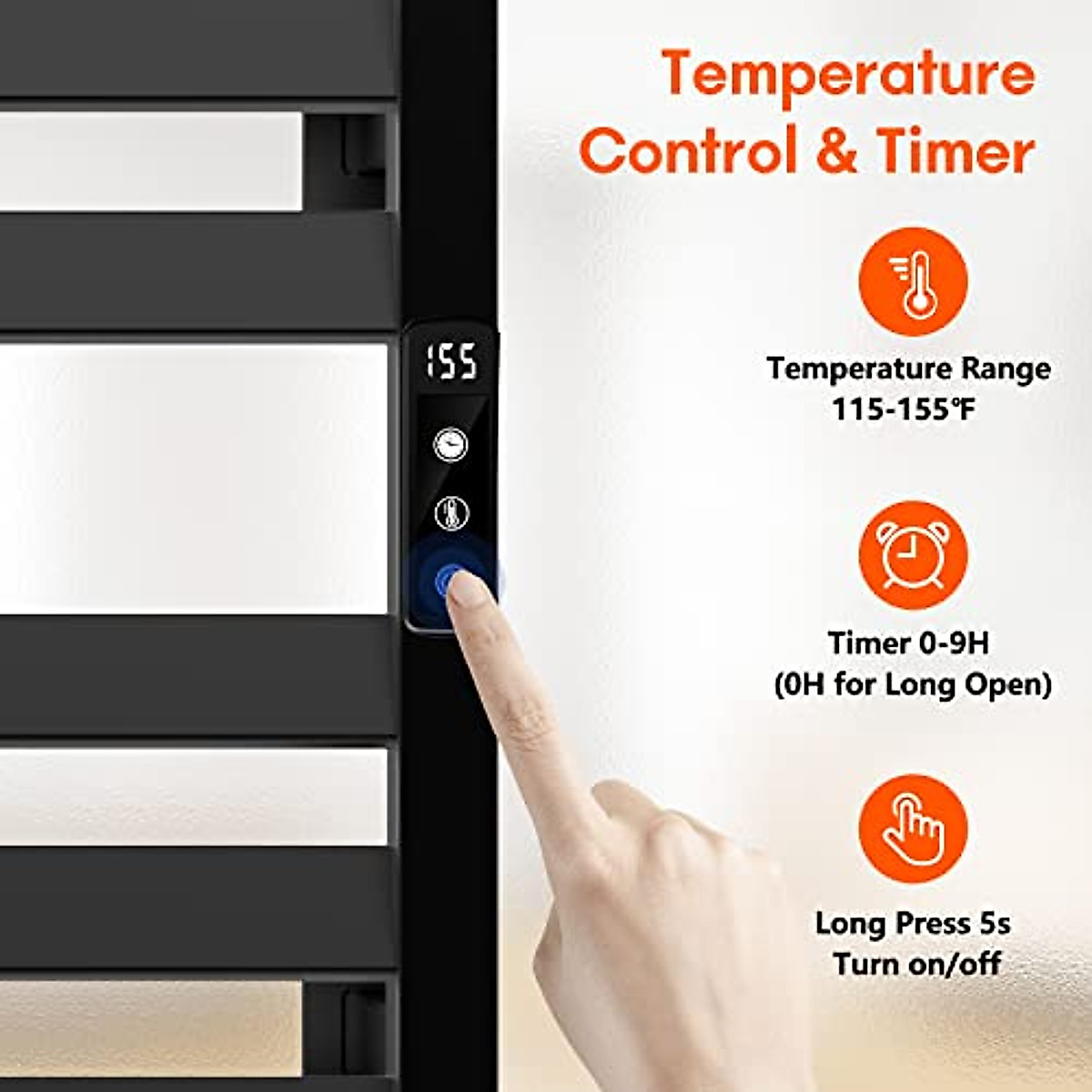 Colliford Towel Warmer, Towel Heater Rack for Bathroom, Electric Towel Dryer Wall-Mounted Plug-in Bath Heater, 201 Stainless Steel Hot Towel Rack with Timer and Smart Temperature Control (5-Bar)