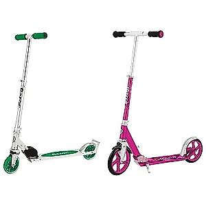 Razor A3 Kick Scooter for Kids – Foldable, Lightweight, Large Wheels, Front Vibration Reducing System, Adjustable Handlebars & A5 LUX Kick Scooter - Pink - FFP,38.6 Inch