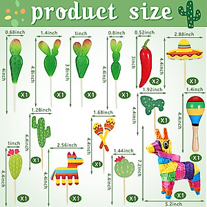 15 Pcs Fiesta Cupcake Topper Mexican Theme Cake Decoration Cactus Piñata Taco Party Decorations with Wooden Sand Hammer and Foam Chili Decorations for Mexican Fiesta Party Baby Shower(Cute Style)