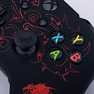9CDeer 1 x Silicone Laser Carving Protective Cover Skin + 6 Thumb Grips for Xbox One S/X Controller Dragon Red