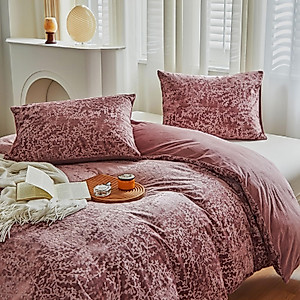 WARMDERN Velvet Duvet Cover King Set Sage Red Velvet Duvet Cover Red Velvet Comforter Cover 3Pcs Ultra Soft Duvet Cover Breathable Solid Luxury Flannel Velour Duvet （Red，King）