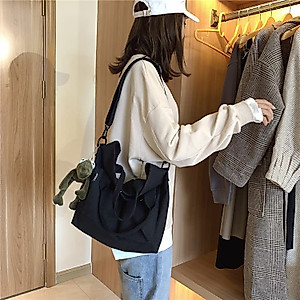 Pbkabiug Canvas Bags for Women Handbag Shoulder Bag Large Capacity Messenger Tote Shopper Bags Casual Cross Body Bag (Black)