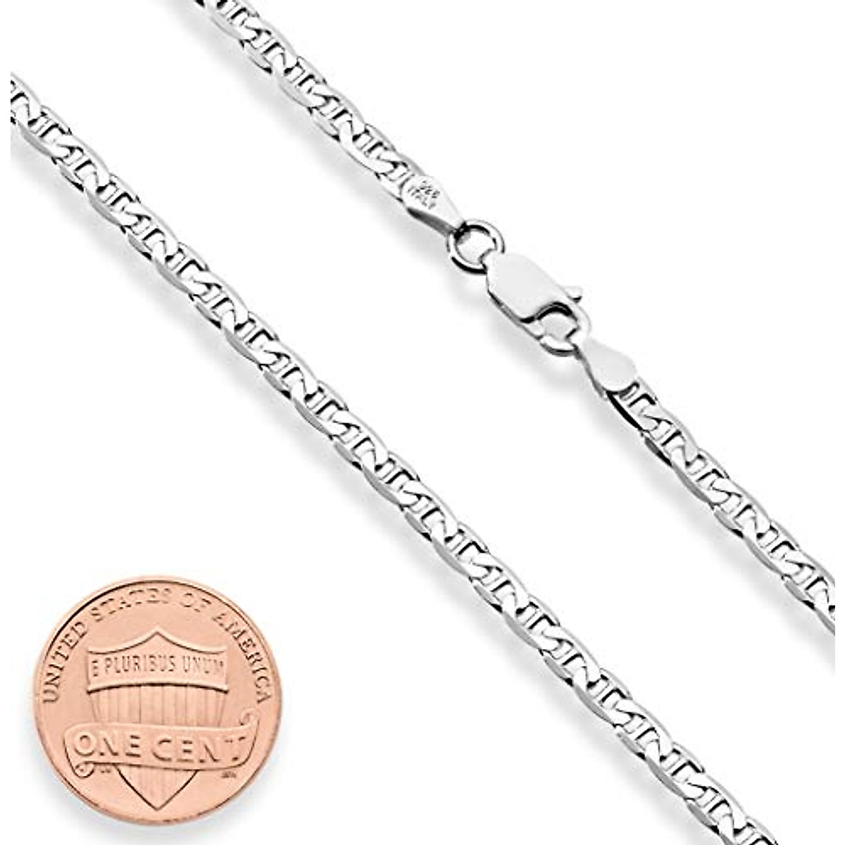 Miabella Solid 925 Sterling Silver Italian 3mm Diamond-Cut Solid Flat Mariner Link Chain Necklace for Women Men, Made in Italy (Length 18 Inches (Small))