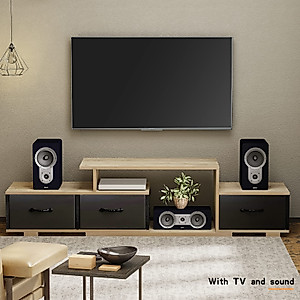 WelFurGeer Black TV Stand for 32/55/65/70 inch TV, Entertainment Center for Video Gaming, Modern Television Stands with Storage Drawers, Media Center for Living Room, Bedroom, Toolless Assembly