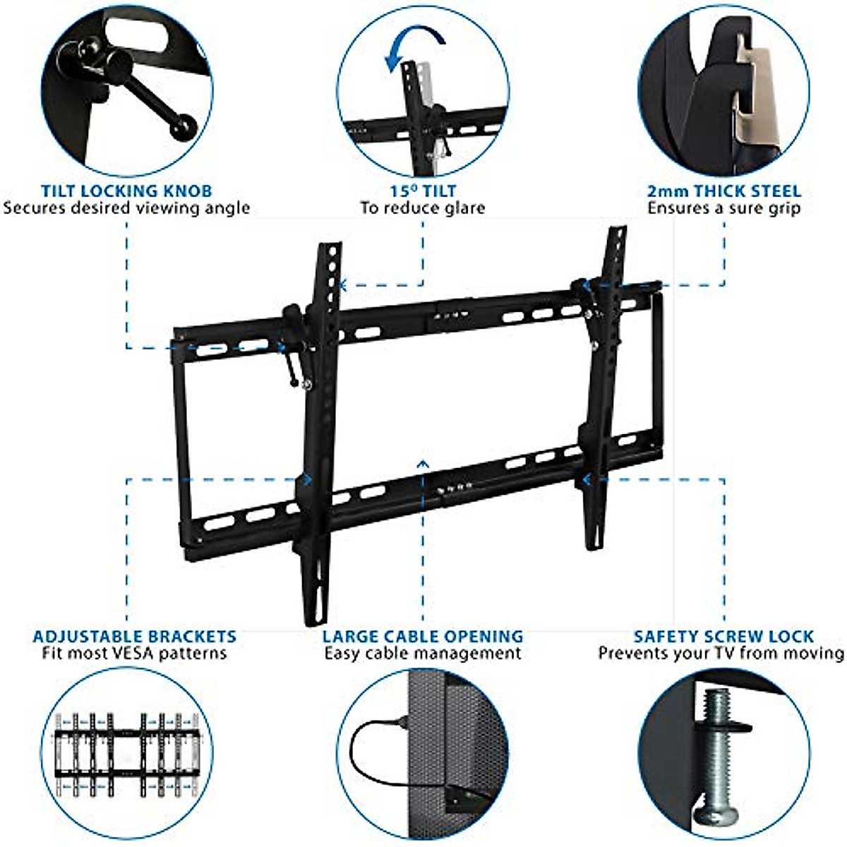 Mount-it! Slim Tilting TV Wall Mount Bracket | Low Profile Tilt TV Mount for Samsung, Sony, Vizio, TCL, LG, Sharp 32 to 65 Inch LCD/LED/4K TVs