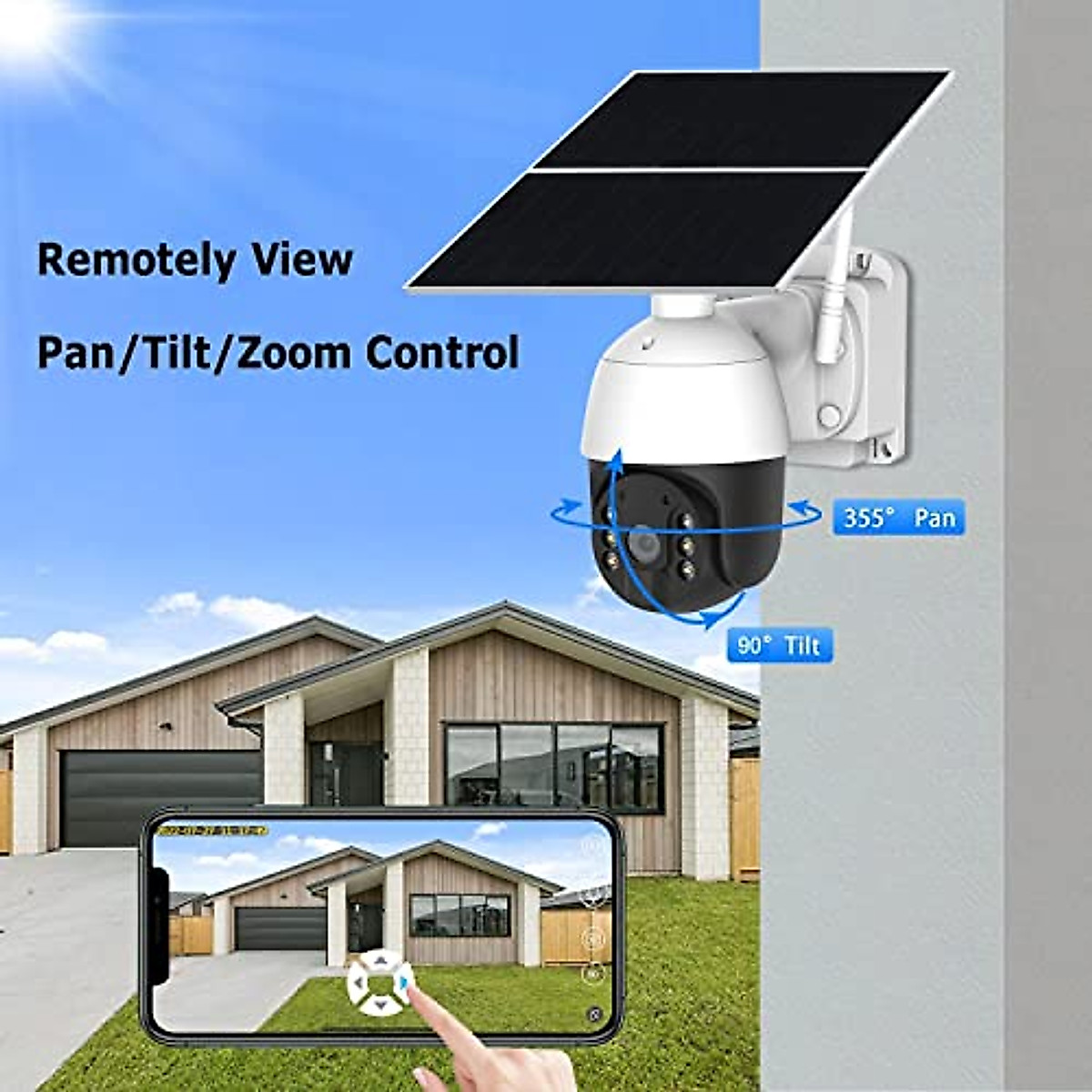 4G LTE Cellular Solar Security Cameras Wireless Outdoor Battery Powered No WiFi, PTZ Video Surveillance Camera for Home Security, Color Night Vision, 2 Way Talk, Motion Detection, Phone App Alerts