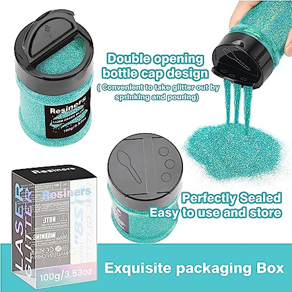 Resiners Holographic Ultra Fine Glitter Powder and Resin Bubble Remover - Metallic Epoxy Resin Glitter & -95kPa Vacuum Degassing Chamber, Epoxy Resin Airless Machine for Arts Crafts Jewelry M