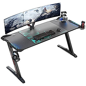 EUREKA ERGONOMIC Z60 Gaming Desk with Led Lights, 60 Inch Large RGB Gaming Computer & Height Adjustable Mouse & Keyboard Tray Under Desk, 28x10'' Large Slide Out Swivel Tilt Computer Keyboard Drawer