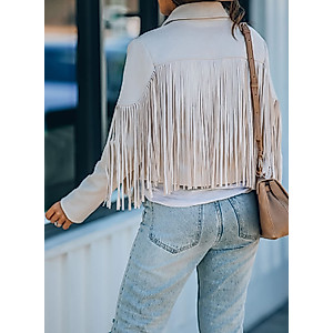Dokotoo Womens Fall 2023 Jackets for Women Faux Suede Leather Casual Lapel Fashion Tassel Motorcycle Cropped Jacket White Small