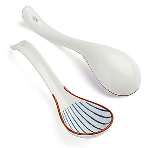 Soup Spoon Set of 4 Ceramic Chinese Soup Spoons Ramen Spoons for Pho Noodle Cereal Dumpling