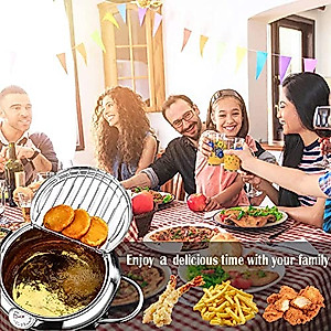 Deep Fryer Pot, 3.4L Tempura Deep Frying Pot 304 Stainless Steel with Temperature Control and Oil Filter Rack for French Fries and Chicken(9.5inch）