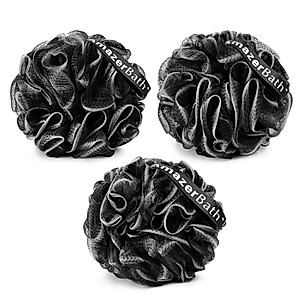 AmazerBath Loofah Sponge, Shower Loofah for Men and Women - Body Scrubber Loofa Set of 3 Classic Black & White Edge, Bath Sponge 60g/PCS