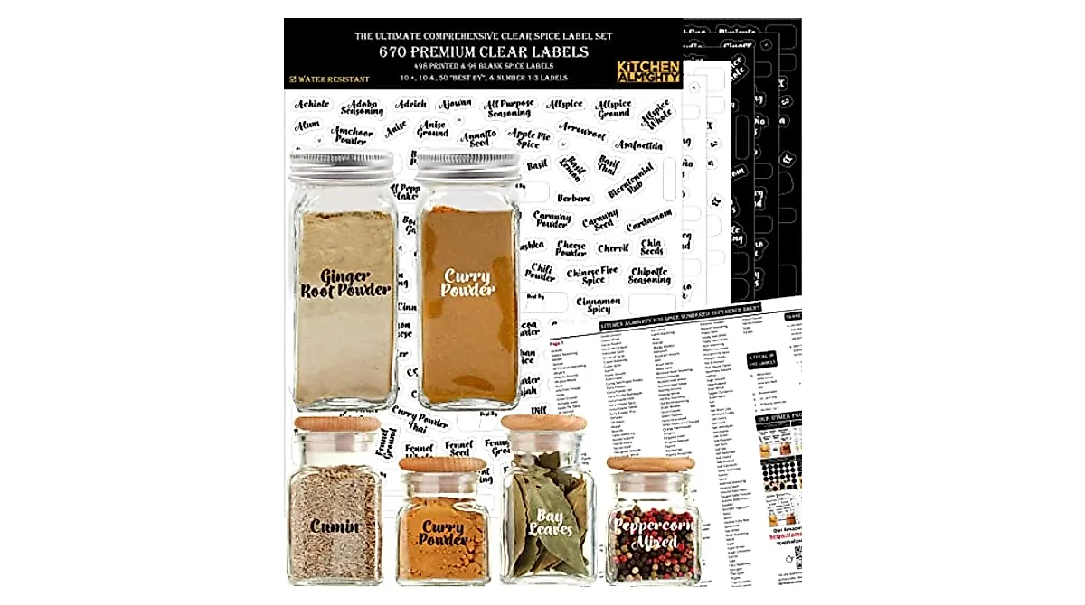 670 Labels: 498 Spice Names + 96 Blank Labels | Most Bold Cursive ...