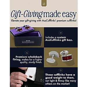 AUSCUFFLINKS Ruby Stone Red Cufflinks | Wedding Anniversary | Cuff Links Gift for Men | 40th Ruby Anniversary Husband Present