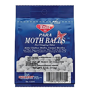 Enoz Para Moth Balls, Kills Clothes Moths and Carpet Beetles, No Clinging Odor, 4 Oz (Pack of 4)