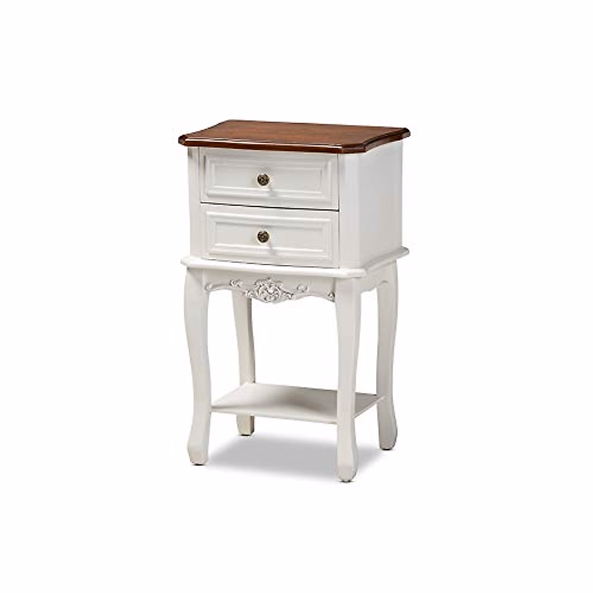 Baxton Studio Darla Classic and Traditional French White and Cherry Brown Finished Wood 2-Drawer Nightstand
