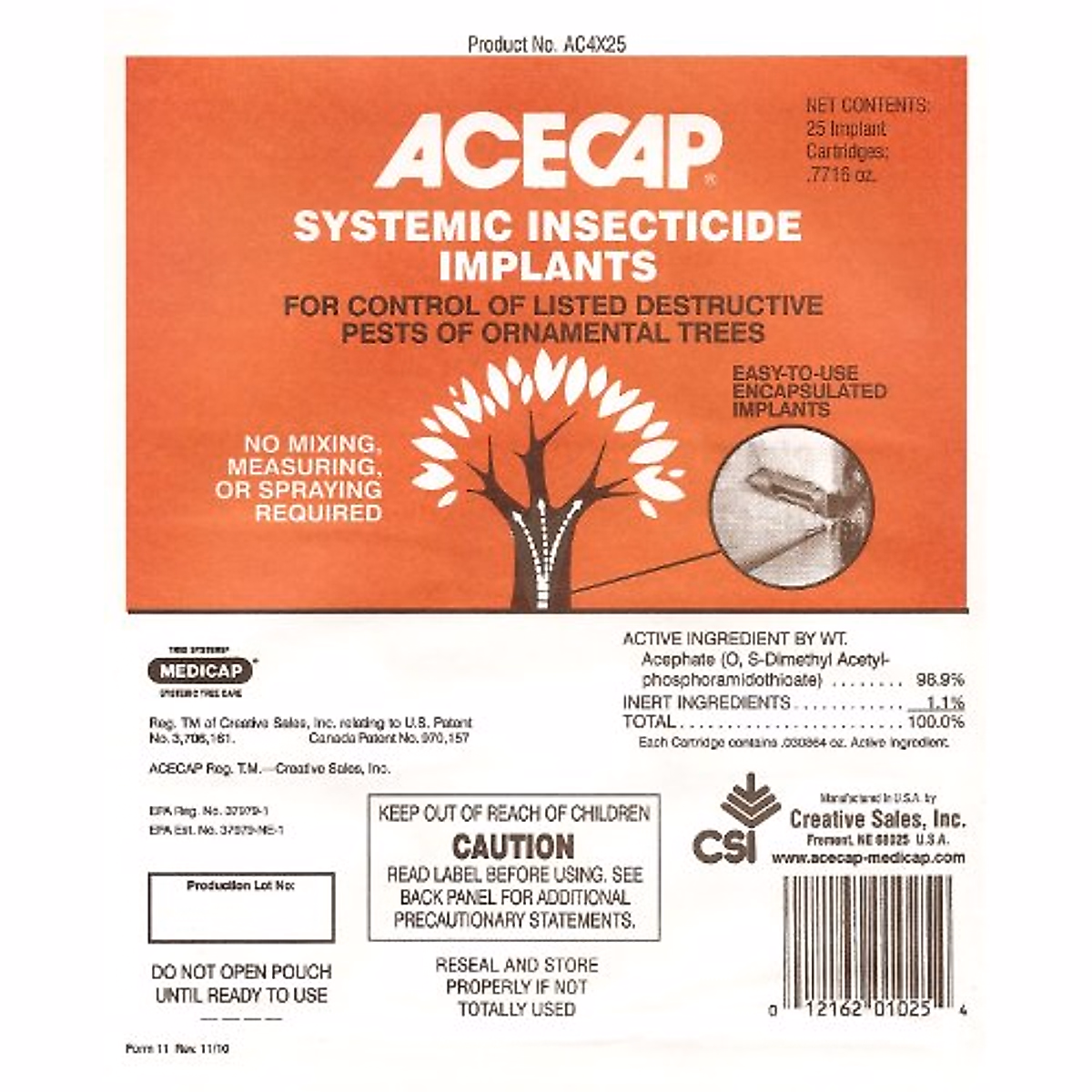 Acecap 25-Pack Systemic Insecticide Tree Implants for Control of Tree Pests, 3/8-Inch