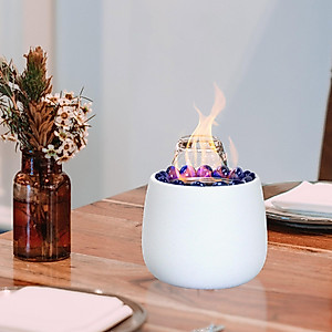 Tabletop Fire Bowl - Fire Pit, Small Alcohol Fireplace for Indoor and Outdoor Use Patio Decor White