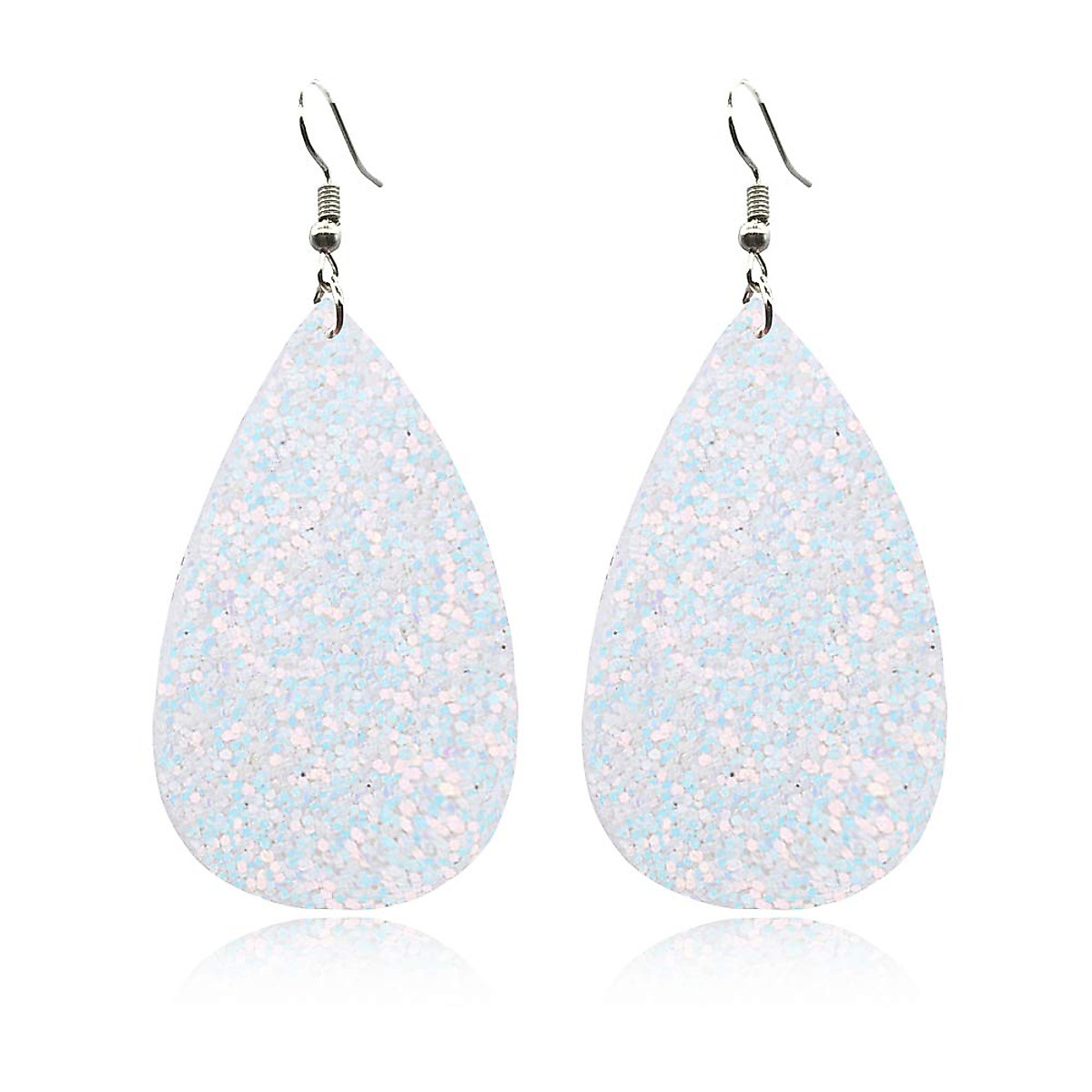 GIMEFIVE 4 Pairs Leather Teardrop Glitter Sequins Earring Lightweight Leaf Drop Bohemian Hollow Earrings For Women (Red+Gold+Silver+White)