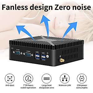 Kinupute Industrial Mini PC, Fanless Desktop Computer Celeron J1900 2.0-2.42GHz, Windows 10 Pro, 8GB RAM, 256GB SSD, 2xNICs, 2xCOM, HDMI/VGA Port, 2.4G+5G WiFi for Industry Office HTPC, Support Linux