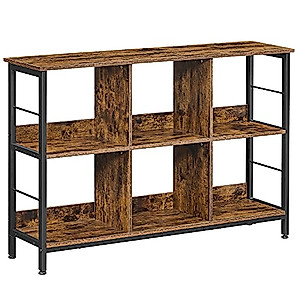 VASAGLE Bookshelf, Cube Shelf, Console Table, TV Stand with 6 Storage Cubes, for Office, Living Room, Bedroom, 13 x 47.2 x 31.5 Inches Industrial Design, Rustic Brown and Black ULLS104B01