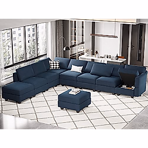 Belffin Modular Sectional Sofa with Ottomans Velvet Reversible Sleeper Chaise Bed Storage Seat Blue…