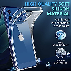 WISMURHI Crystal Clear Case for iPhone 12, [Never Yellow], [Camera Protection], [MagSafe Adaptation], Soft Slim Silicone Phone Cover Case, Shockproof iPhone 12 Case Protective Transparent, 6.1''