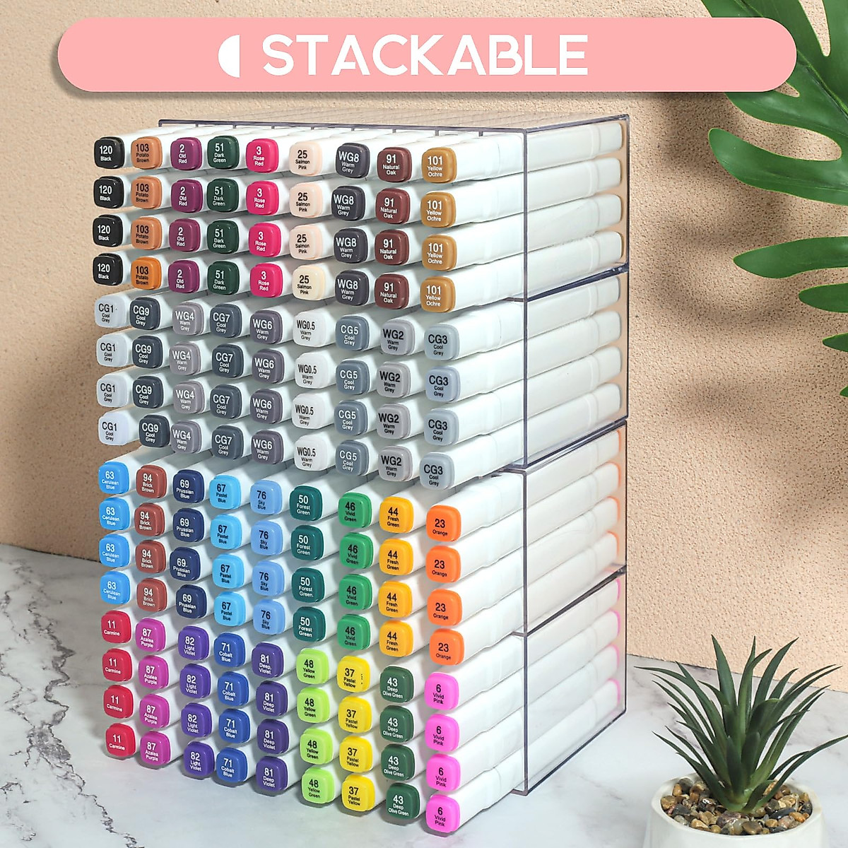 Vowcarol Clear Acrylic Marker Organizer, Marker Holder 18 Slot for 72 Markers- 1 Pack