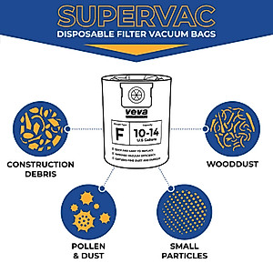 VEVA 15 Pack Premium Vacuum Filter Bags Type F 9066200 Work with Shop Vac 10-14 Gallon Vacuum, Part # SV Shopvac Shop-Vac 90662