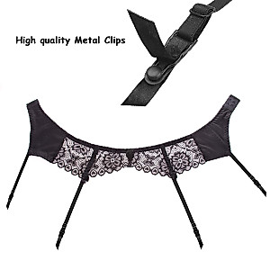 Garter Belt and Stockings - Women's Black Lace Metal Clips Suspender Belt With Thigh High Stockings