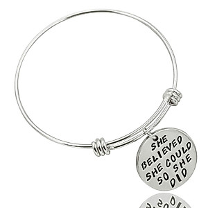 3 Pack Women Engraved Message Inspirational Words Round Charm Bracelets Set Expandable Silver Plated Stainless Steel Motivational Bangle Bracelet 3 Pic Set