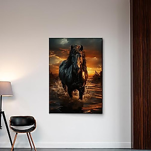 Majestic Black Stallion Galloping In The Clouds, Black Horse On Salt Flats, Canvas Print, Black Horse Print, Black Horse Wall Art, Canvas, Wall Decor