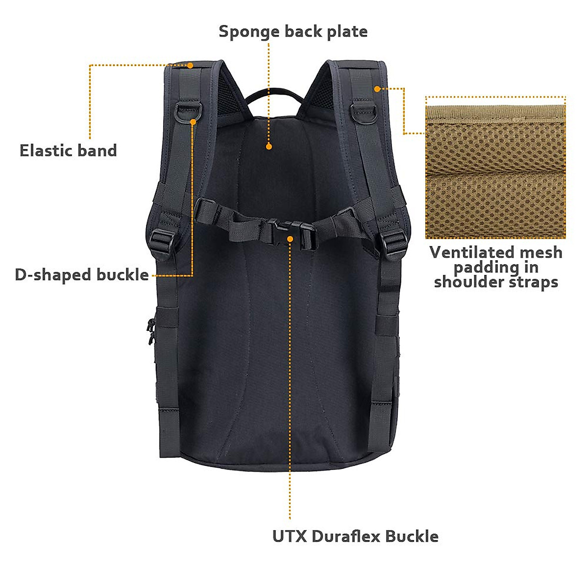 EXCELLENT ELITE SPANKER Military Tactical Backpack 18L Molle Backpacks Army Assault Survival Rucksack Pack (BLK)