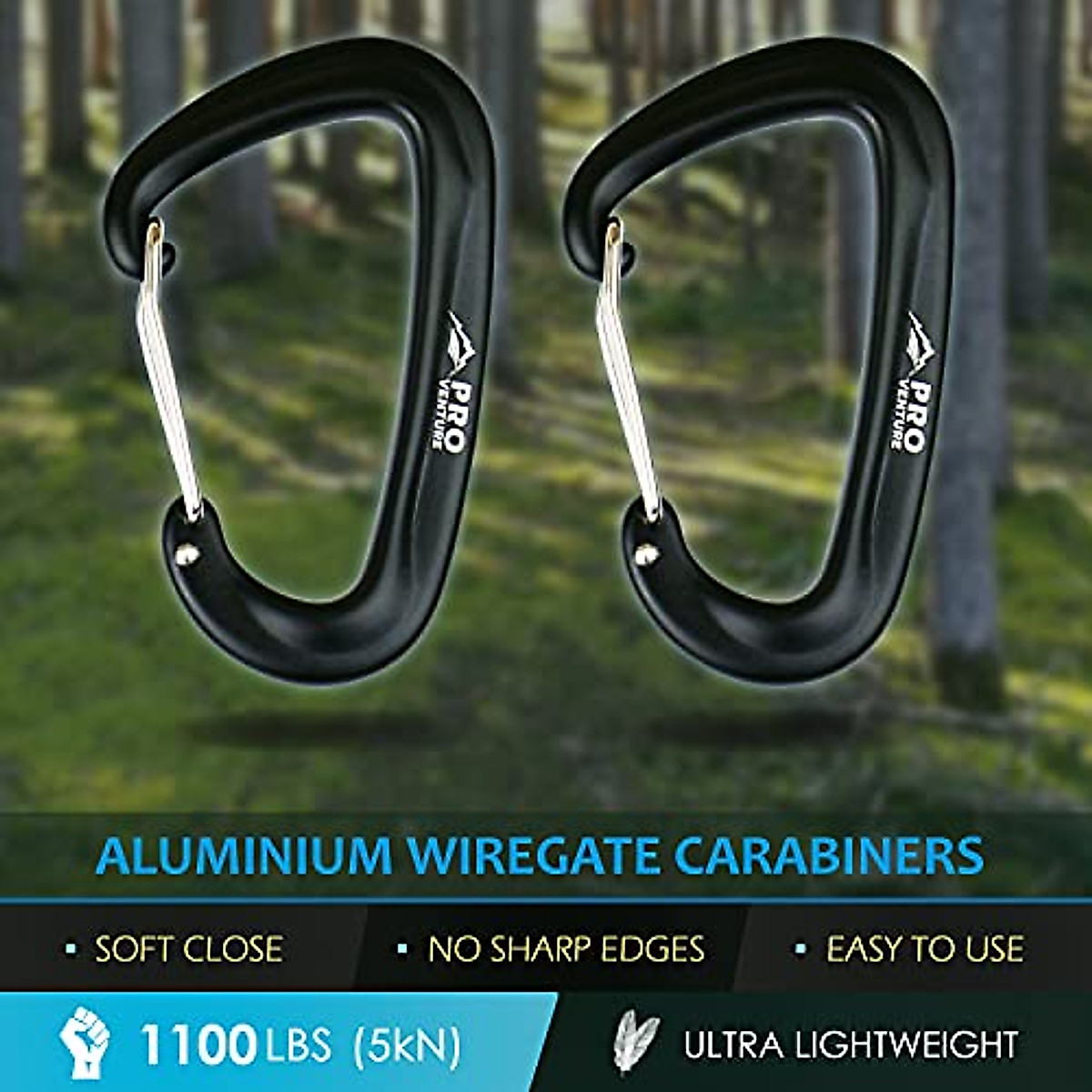 Pro Venture Hammock Straps and 2 Carabiners, 30+2 Loops, 1200lbs Breaking Strength (500lbs Rated) | 100% Non-Stretch, Lightweight, Portable Camping - Quick, Easy Setup | Heavy Duty + Tree Friendly