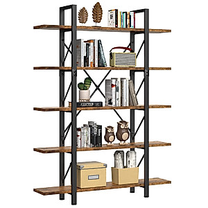 YITAHOME 5 Tier Bookcase, Artsy Modern Bookshelf, Book Rack, Storage Rack Shelves in Living Room/Home/Office, Books Holder Organizer for Books/Movies - Rustic Brown