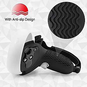 Geekria Touch Controller Grip Cover Compatible with Meta Quest 2, VR Anti-Throw Handle Grip Silicone Sleeve with Adjustable Hand Strap, Controller Caps (Black 1Pair)