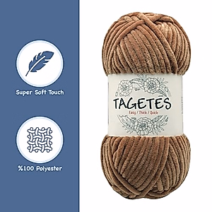 Tagetes Velvet Chenille Yarn (100 gr 132 yds x 2) 264 yds Baby Blanket Yarn, Amigurumi Yarn, Crochet and Knitting Yarn, Super Bulky, Soft, Chunky Yarn (Walnut)