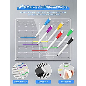 Acrylic Magnetic Dry Erase Calendar Board for Fridge, 16''x12'' Monthly Calendar&Blank Dry Erase Board for Fridge, 90% Stronger-Magnetic Whiteboard Planner Also for Stainless Steel 6 Markers 1 Eraser