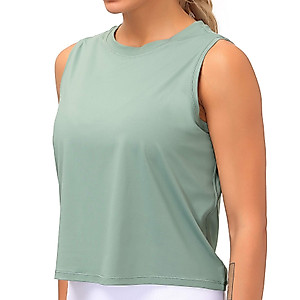 Dragon Fit Women Sleeveless Yoga Tops Workout Cool T-Shirt Running Short Tank Crop Tops (Light Green, Small)