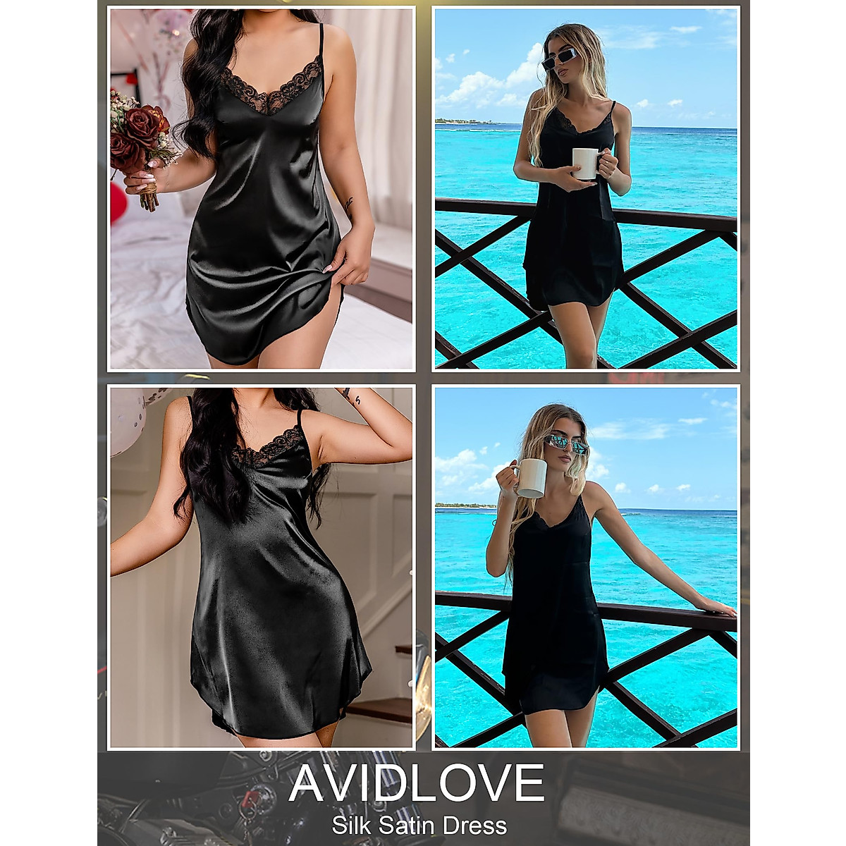 Avidlove sexy pajamas for women sexy lingerie gowns teddy lingerie valentines lingerie Black X-Large
