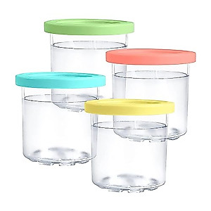 CXQ 4 Pack Replacement Ice Cream Pint with Lid，Compatible with Ninja Creami Ice Cream Maker: NC301, NC300, NC299AMZ Series (Pink/Yellow/Blue/Green)