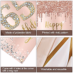 65th Birthday Decorations Door Banner for Women, Pink Rose Gold Happy 65 Birthday Backdrop Party Supplies, 65 Year Old Birthday Poster Door Cover Sign Decor