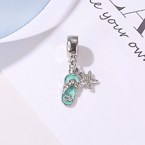 Lifequeen Beach Charms Starfish Flip Flop Sliper Dangle Birthstone Birthday Charm Beads for Bracelets (Starfish Flip Flop Shoe)