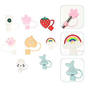 Hemoton Straw Tips 8pcs Straw Tips Cover Reusable Cute Drinking Straw Caps Silicone Straw Protectors Plugs for Milk Tea Beverage Jumbo Mugs Water Bottle Tip Silicone Straw Tips (Random Style)