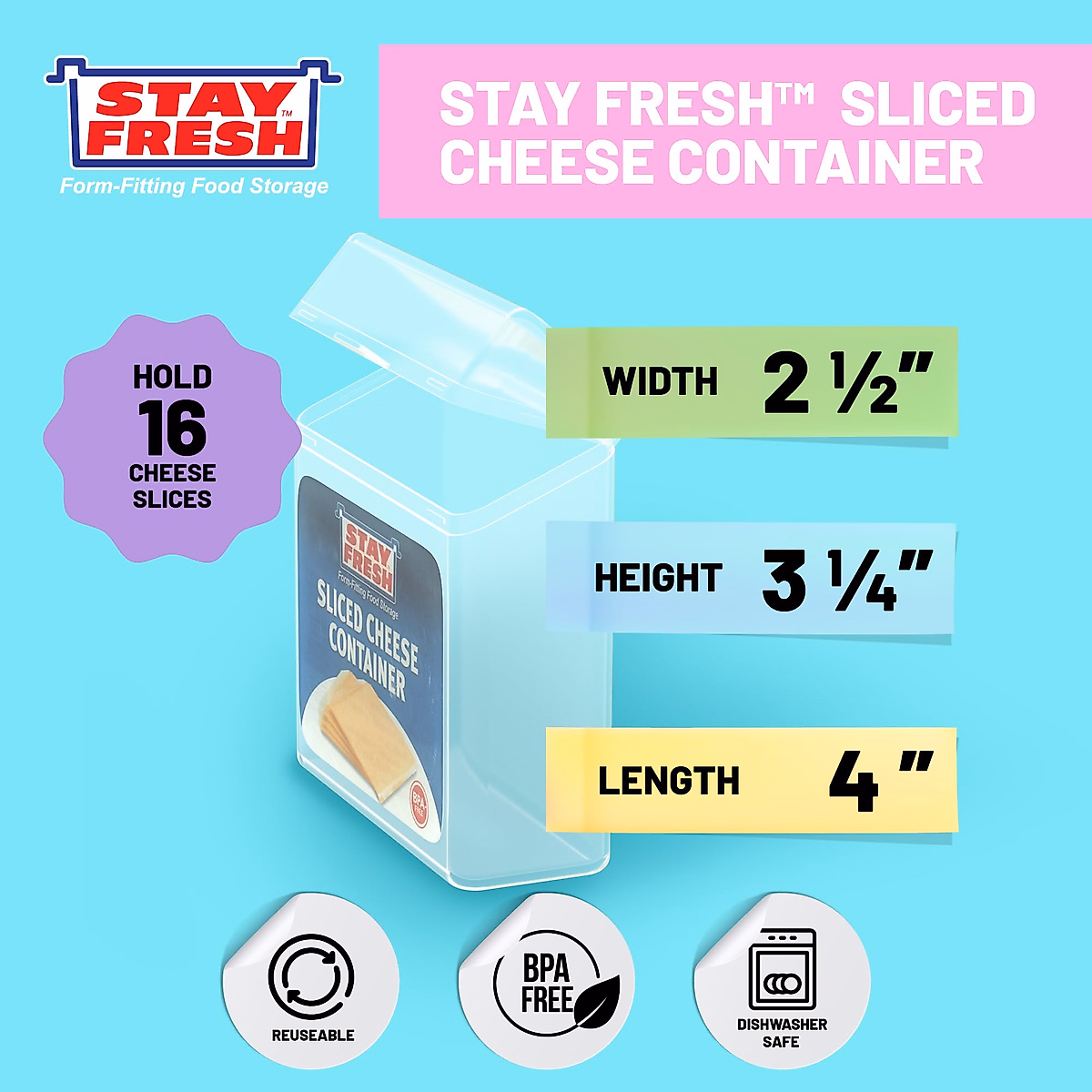 American Cheese Slice Storage Container - Stay Fresh Clear Plastic Cheese Slice Holder that is Dishwasher Safe, BPA Free. Air tight Cheese Container for your Pantry, Counter, Refrigerator