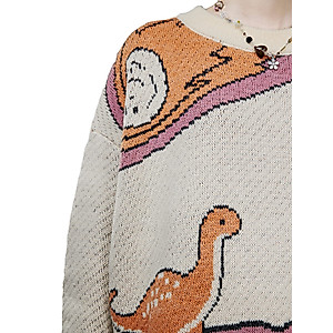 Aelfric Eden Men's Oversized Dinosaur Knit Sweater Vintage Cartoon Pullover Sweater Long Sleeve Christmas Sweater