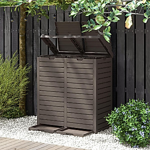 Toolsempire 62 Gallon Outdoor Trash Can, Dual Garbage Can with Lid & Drip Tray, Outside Trash Bin Garbage Bin for Patio, Backyard, Deck & Roadside (Coffee)