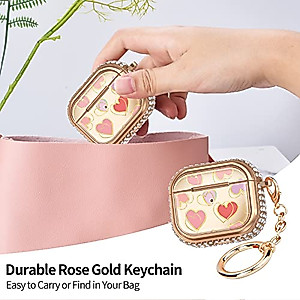 AIRSPO Case Cover for AirPods 3rd Generation Flower Patterns Protective AirPods 3 Case for Women AirPods 3 Earbuds Wireless Charging Case with Keychain (Gold/Love Heart)