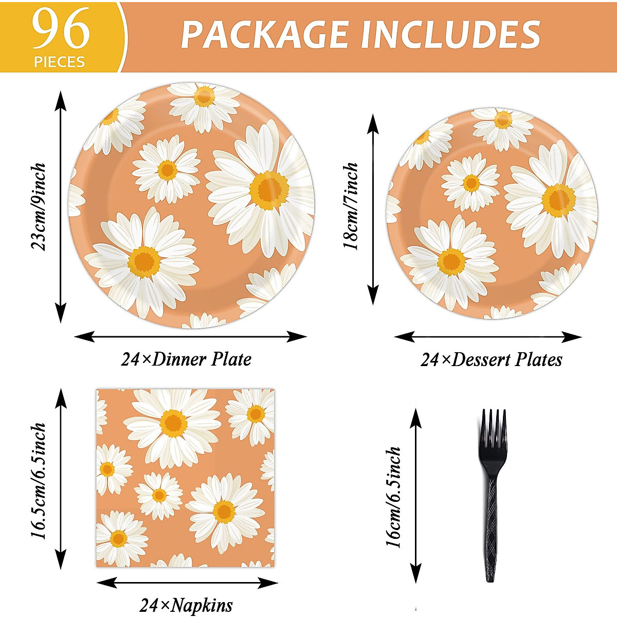 gisgfim 96 Pcs Daisy Flower Party Supplies Paper Plates Napkins Groovy Daisy Party Birthday Tableware Set Daisy Theme Decorations Favors for Girls Baby Shower Wedding Bridal Serves 24